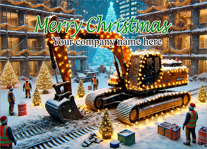 Excavator Christmas Card Floodlit (Glossy White) | Engineering ...