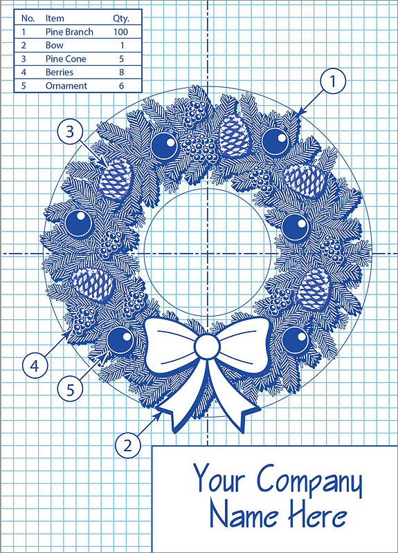 Wreath Blueprint Christmas Card (Glossy) | Engineering Christmas Cards